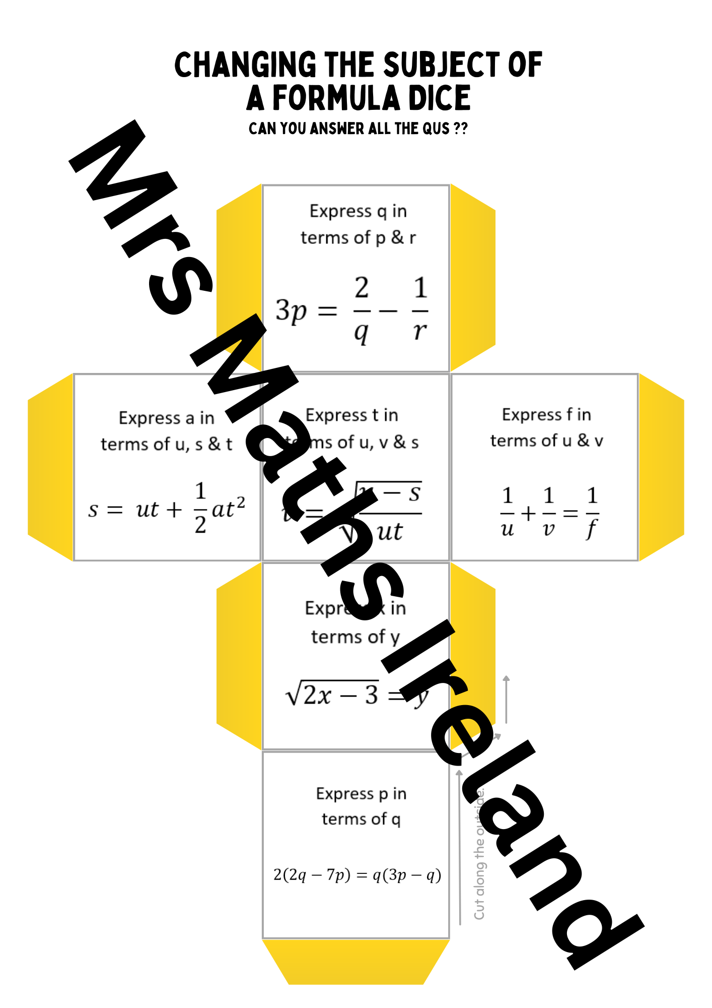 Maths Dice - Changing the Subject of a Formula - LCHL& LCOL – Mrs Maths ...