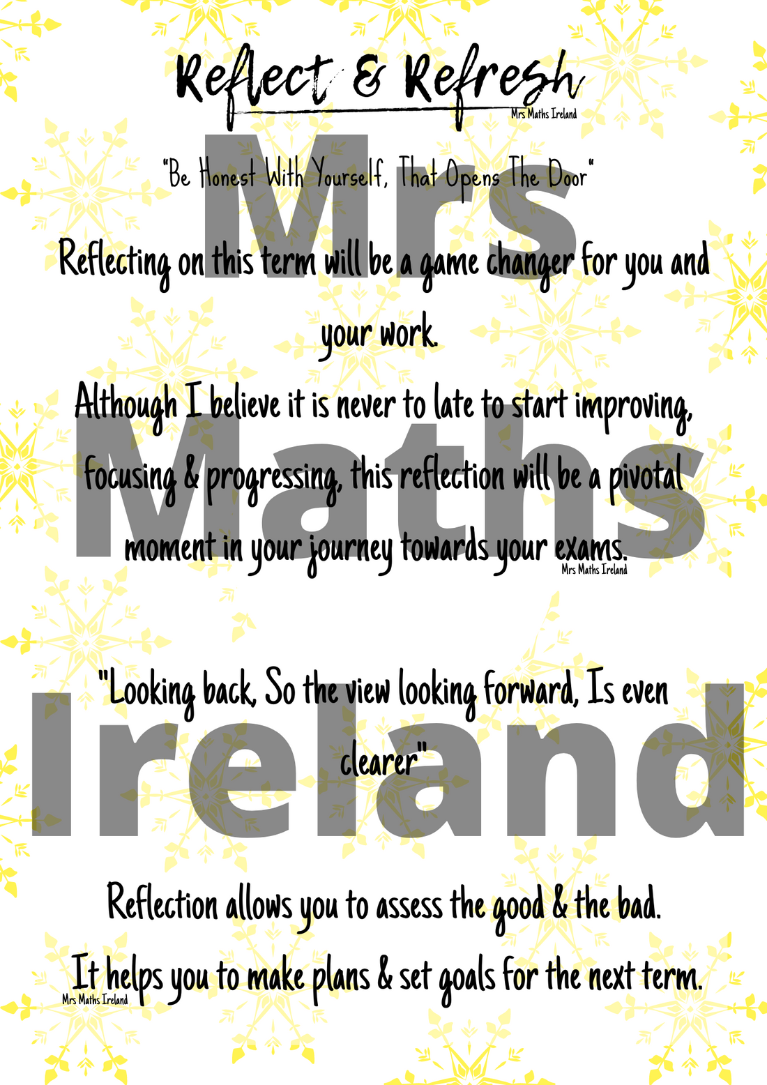Reflect & Refresh Worksheet – Mrs Maths Ireland